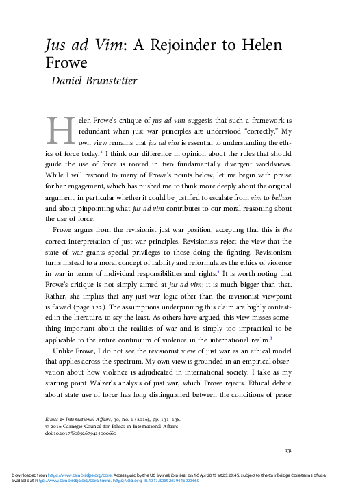 (PDF) Jus ad Vim: A Rejoinder to Helen Frowe