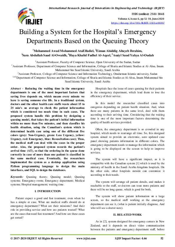 (PDF) Building a System for the Hospital's Emergency Departments Based ...