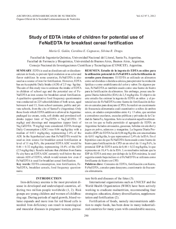 (PDF) Study of EDTA intake of children for potential use of FeNaEDTA ...