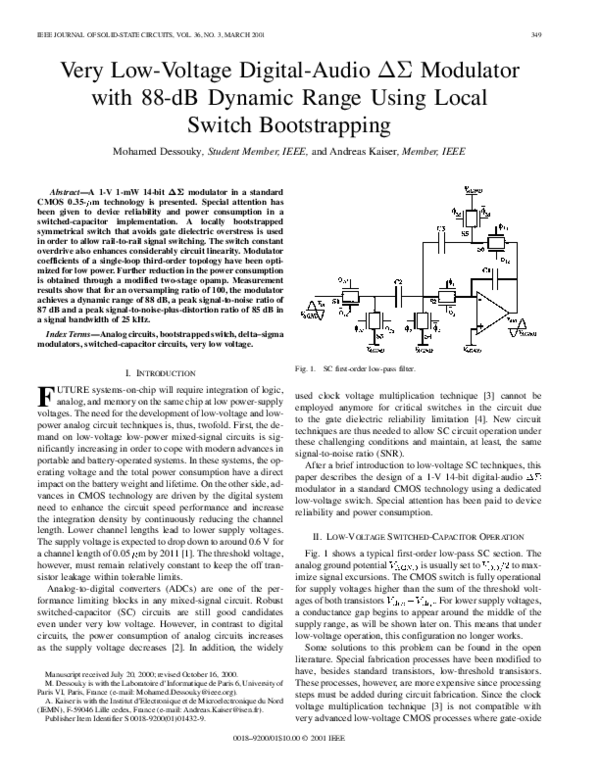 (PDF) Very Low-Voltage Digital-Audio Delta-Sigma Modulator with 88-dB Dynamic Range Using Local ...