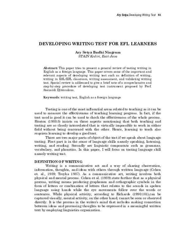(PDF) Developing Writing Test for Efl Learners