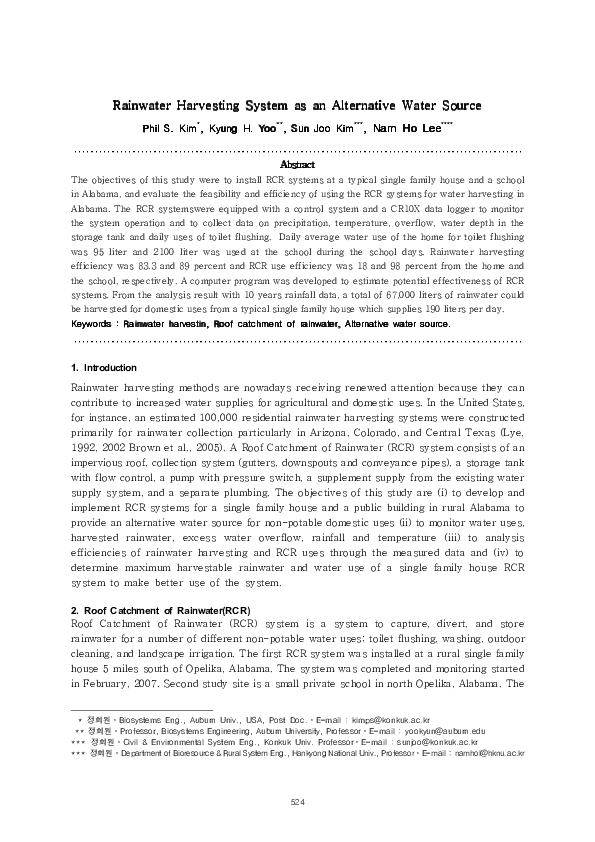 (PDF) Rainwater Harvesting System as an Alternative Water Source for ...