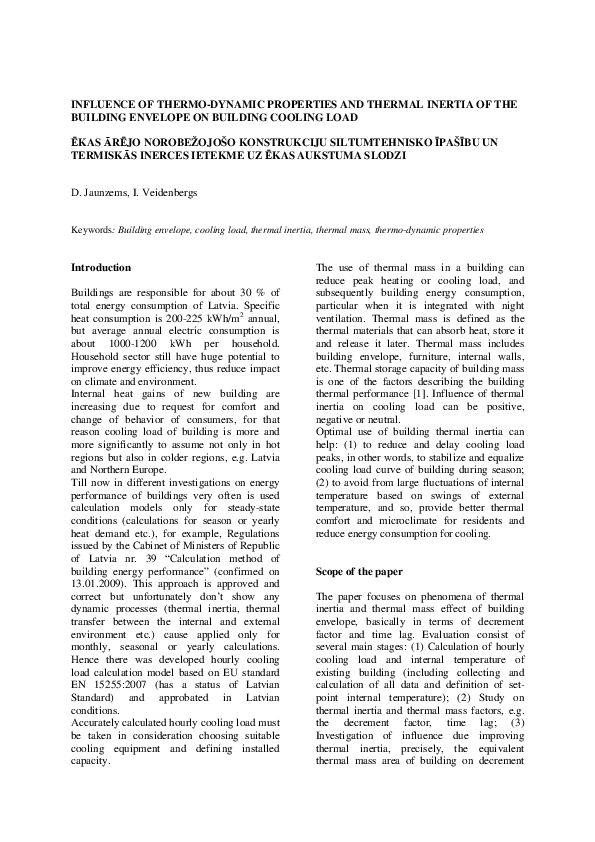 (PDF) Influence of Thermo-Dynamic Properties and Thermal Inertia of the ...