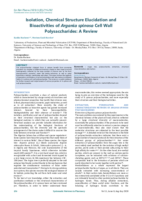 (PDF) Isolation, Chemical Structure Elucidation and Bioactivities of Argania spinosa Cell Wall ...