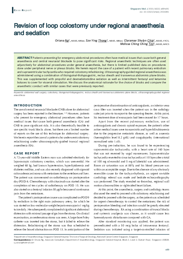 (PDF) Revision of loop colostomy under regional anaesthesia and sedation