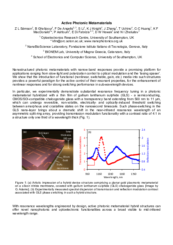 (PDF) Active photonic metamaterials