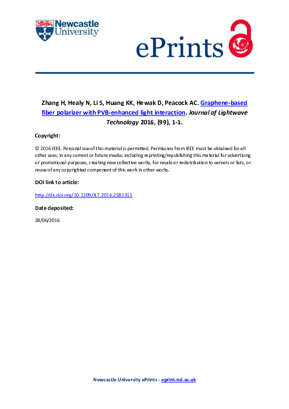 (PDF) Graphene-Based Fiber Polarizer With PVB-Enhanced Light Interaction