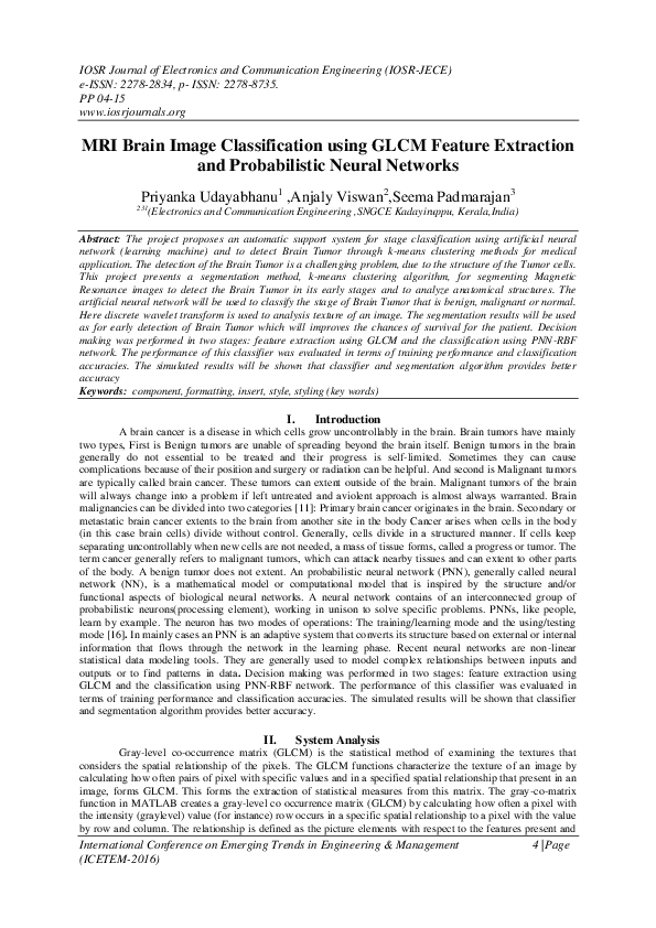 (PDF) Brain Image Classification using GLCM Feature Extraction and ...