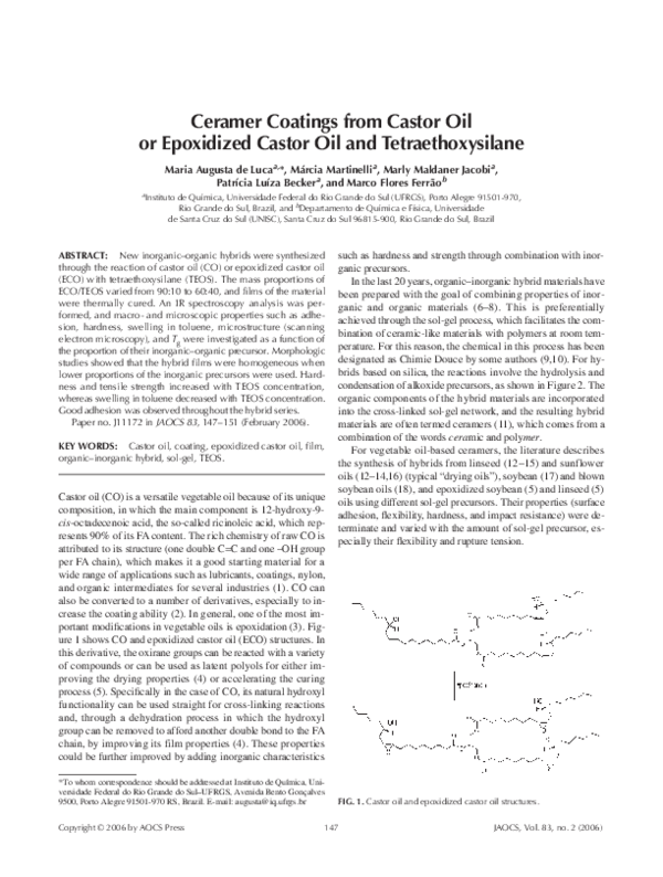 (PDF) Ceramer coatings from castor oil or epoxidized castor oil and ...