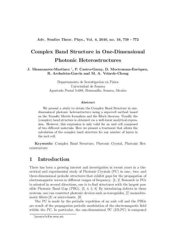 (PDF) Complex band structure in one-dimensional photonic heterostructures