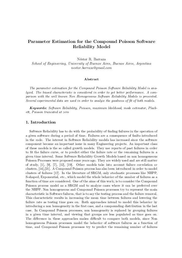 (PDF) Parameter Estimation for the Compound Poisson Software Reliability Model
