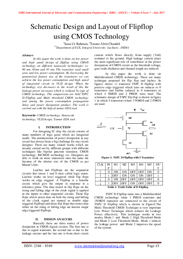 (PDF) Schematic Design and Layout of Flipflop using CMOS Technology