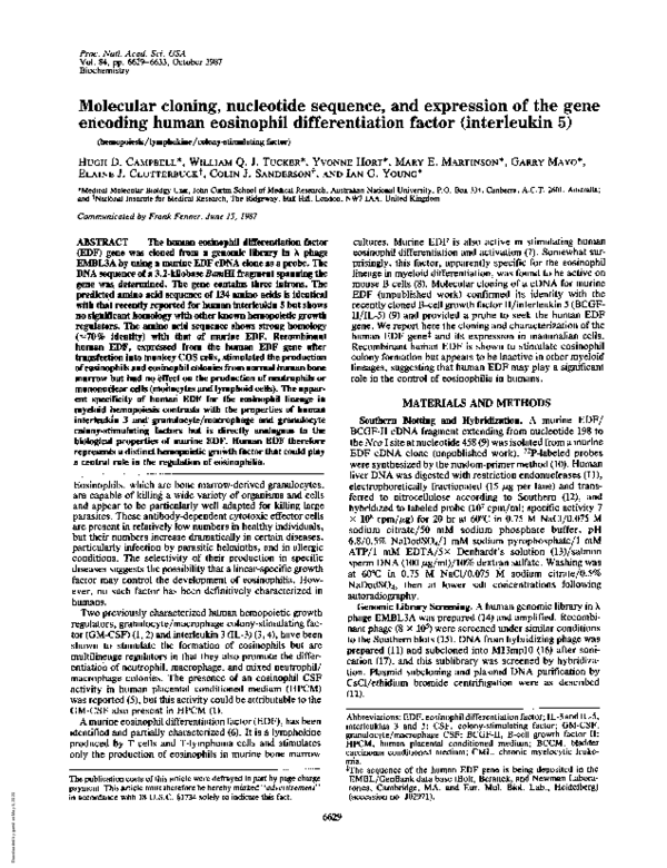 (PDF) Molecular cloning, nucleotide sequence, and expression of the gene encoding