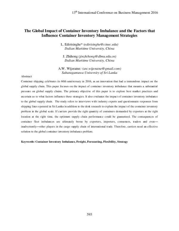 (PDF) The Global Impact of Container Inventory Imbalance and the ...