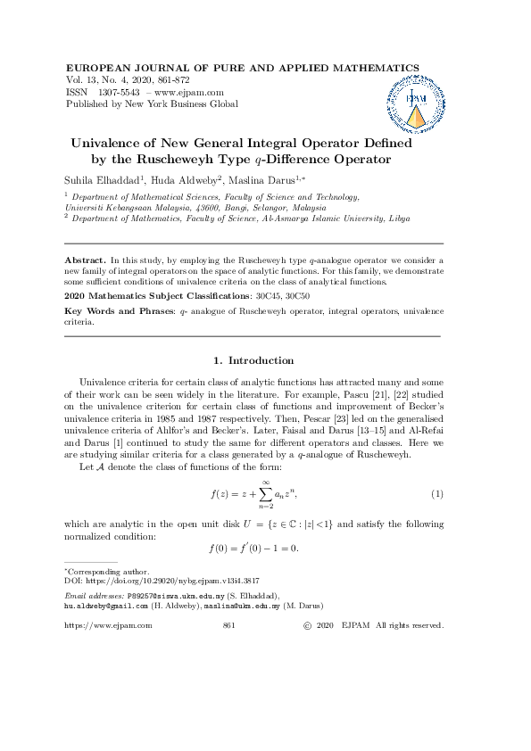 (PDF) Univalence of New General Integral Operator Defined by the Ruscheweyh Type q-Difference ...