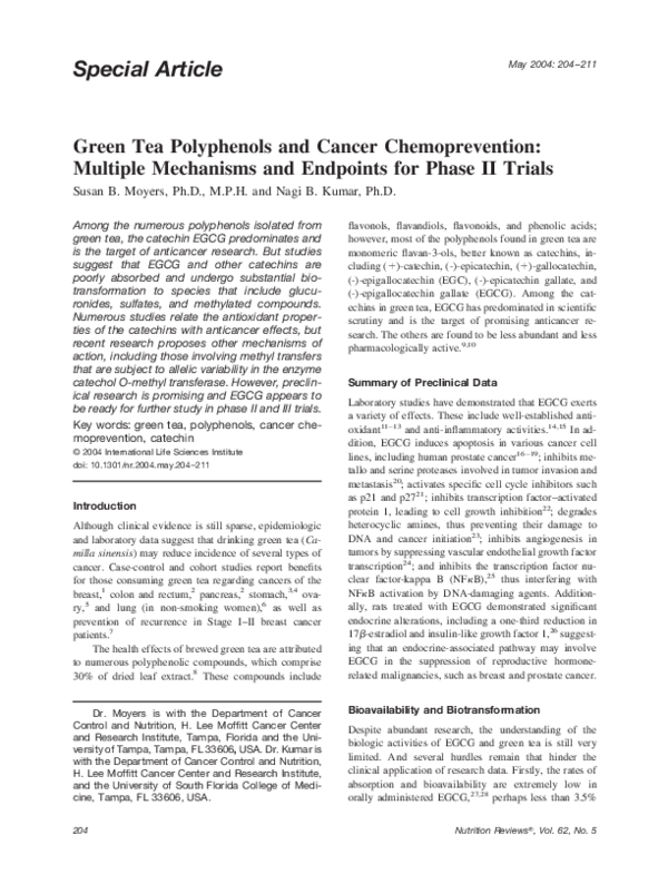 (PDF) Green Tea Polyphenols and Cancer Chemoprevention: Multiple ...