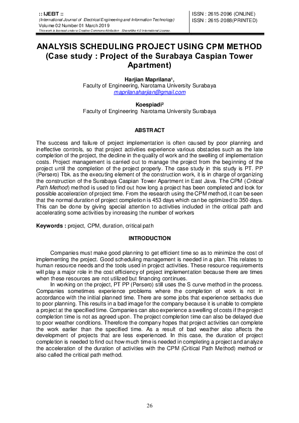 (PDF) ANALYSIS SCHEDULING PROJECT USING CPM METHOD (Case study ...
