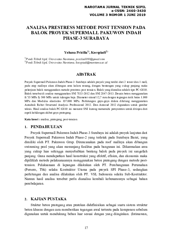 (PDF) Analisa Prestress Metode Post Tension Pada Balok Proyek Supermall ...