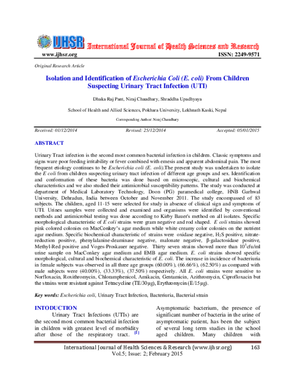 (PDF) Isolation and Identification of Escherichia Coli (E. coli) From ...