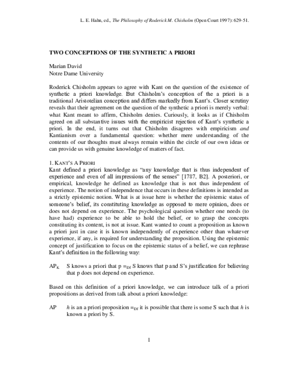(PDF) Two Conceptions of the Synthetic a Priori