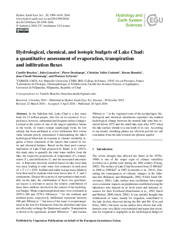 (PDF) Hydrological, chemical and isotopic budgets of Lake Chad: a ...