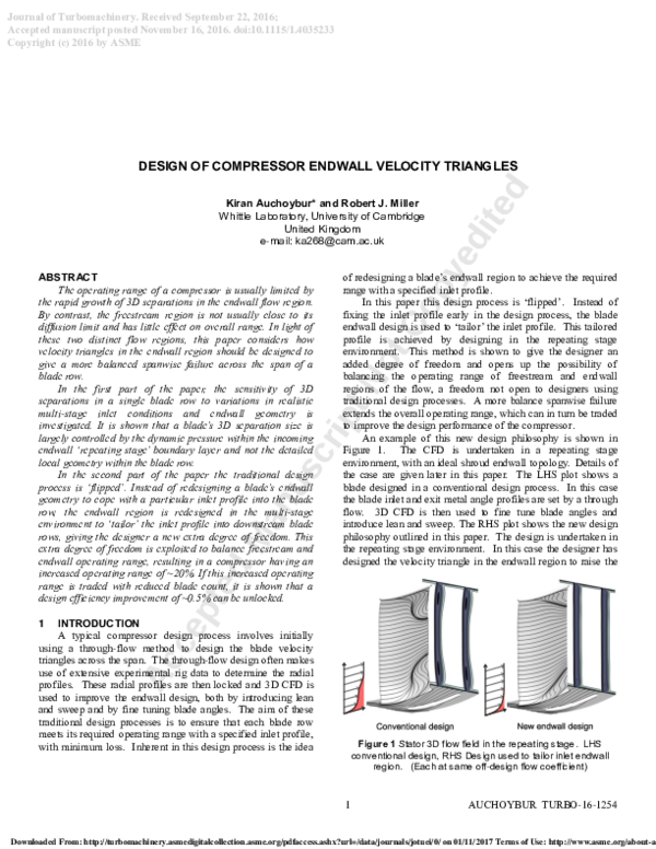 (PDF) Design of Compressor Endwall Velocity Triangles