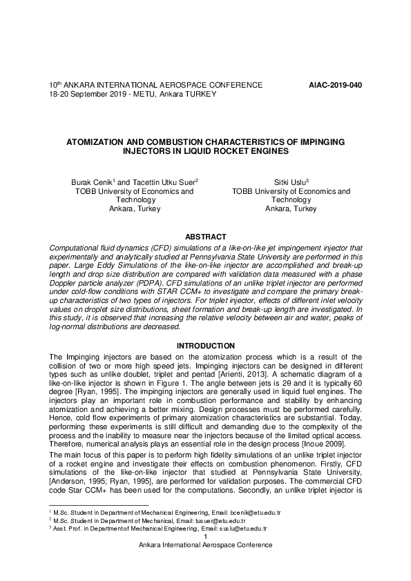 (PDF) Atomization and Combustion Characteristics of Impinging Injectors ...