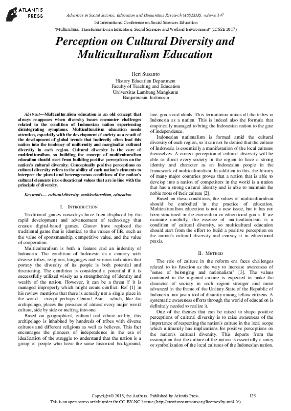 (PDF) Perception on Cultural Diversity and Multiculturalism Education
