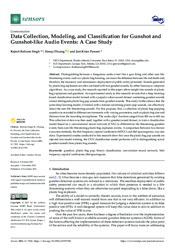 (PDF) Data Collection, Modeling, and Classification for Gunshot and ...