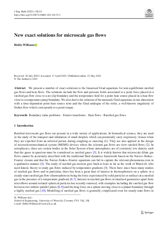 (PDF) New exact solutions for microscale gas flows
