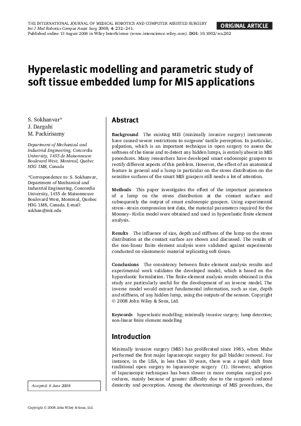 (PDF) Hyperelastic modelling and parametric study of soft tissue ...