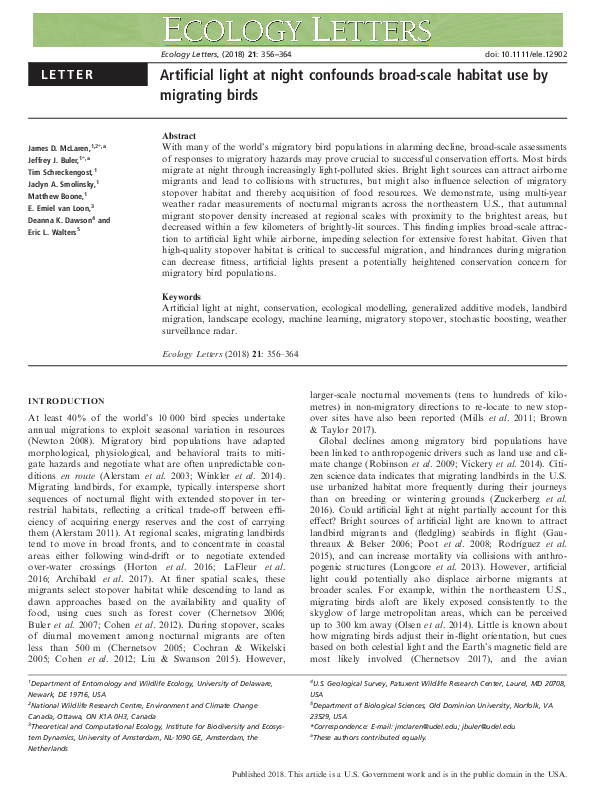 (PDF) Artificial light at night confounds broad-scale habitat use by ...