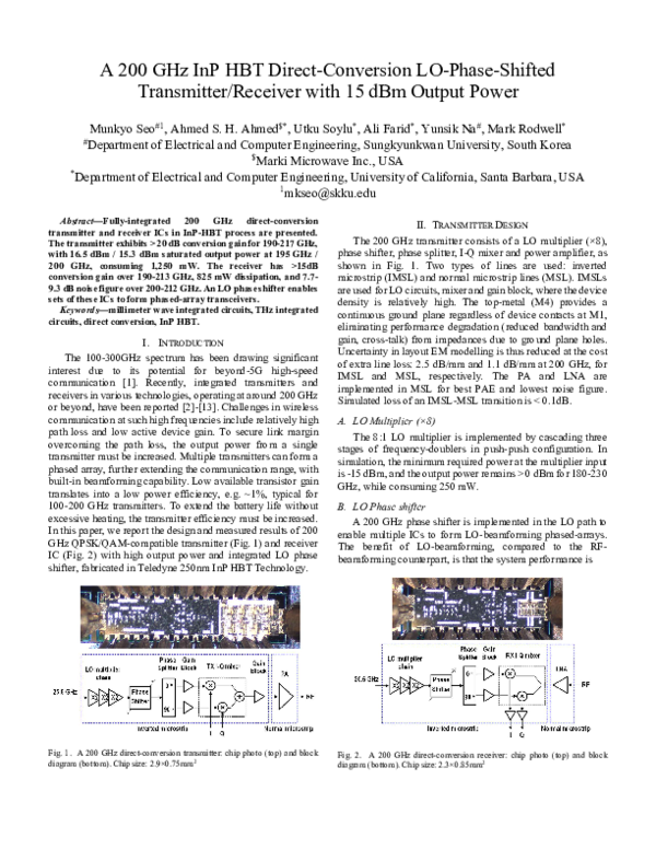 (PDF) A 200 GHz InP HBT Direct-Conversion LO-Phase-Shifted Transmitter/Receiver with 15 dBm ...