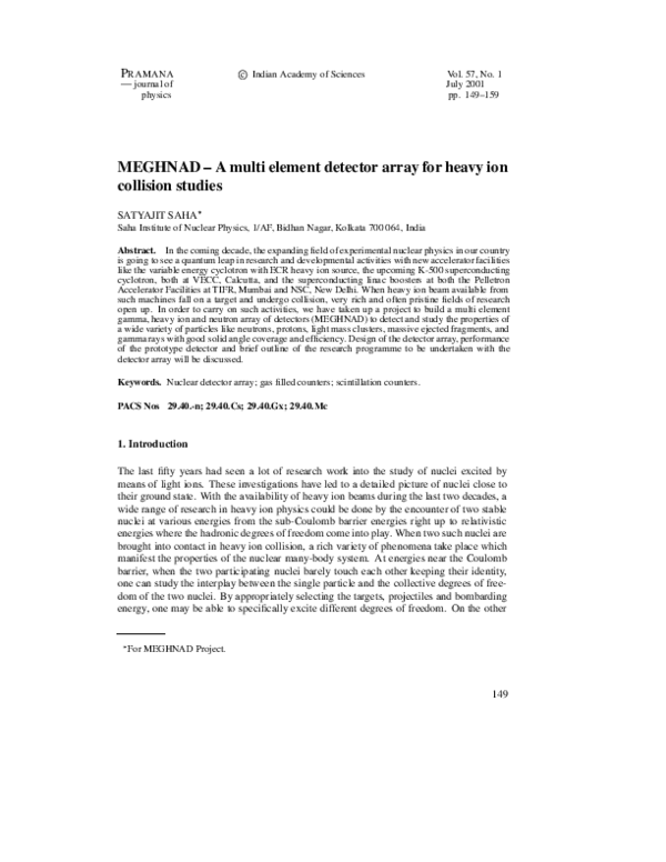 (PDF) MEGHNAD — A multi element detector array for heavy ion collision ...