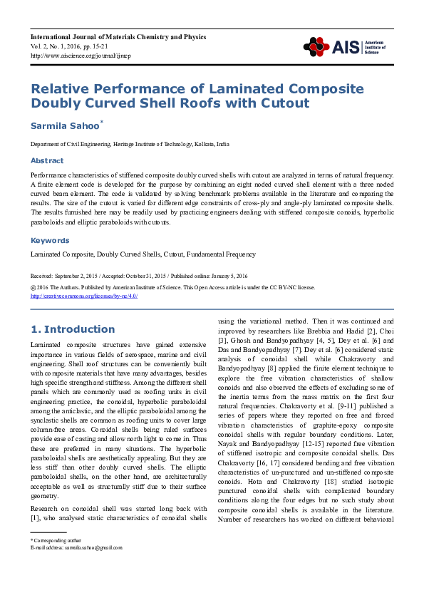 Pdf Relative Performance Of Laminated Composite Doubly Curved Shell