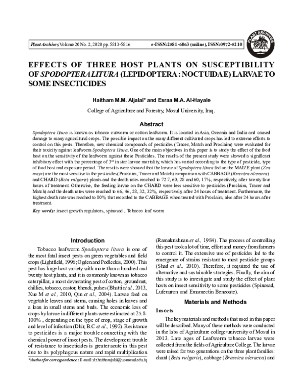 (PDF) Effects of Three Host Plants on Susceptibility of Spodoptera Litura (Lepidoptera ...