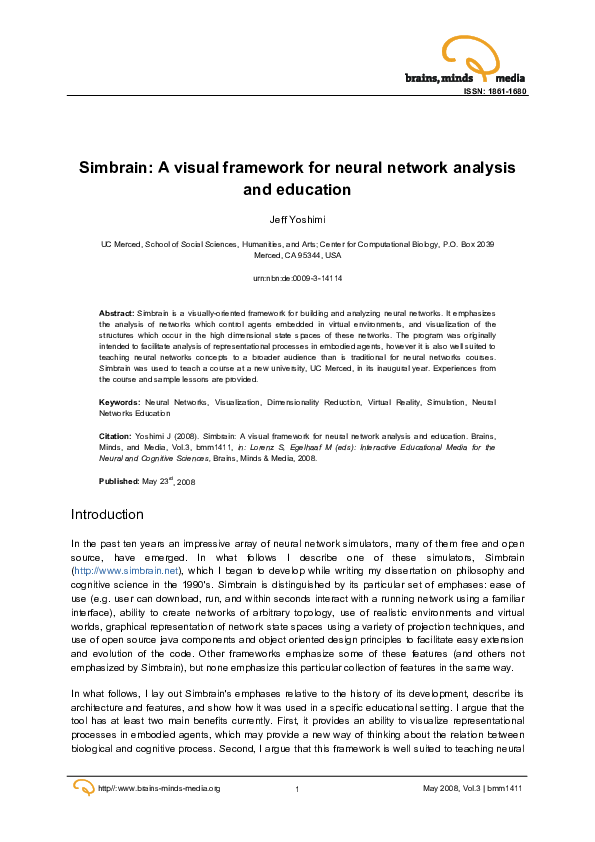 (PDF) Simbrain: A visual framework for neural network analysis and education