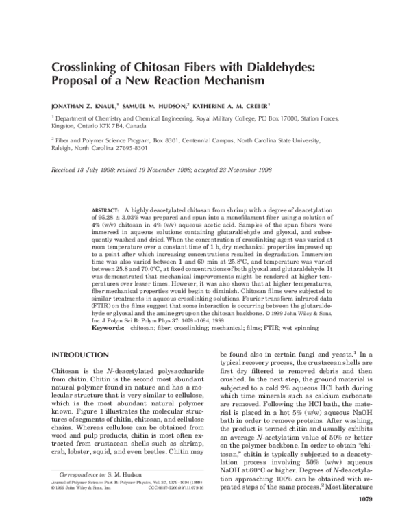 (PDF) Crosslinking of chitosan fibers with dialdehydes: Proposal of a ...