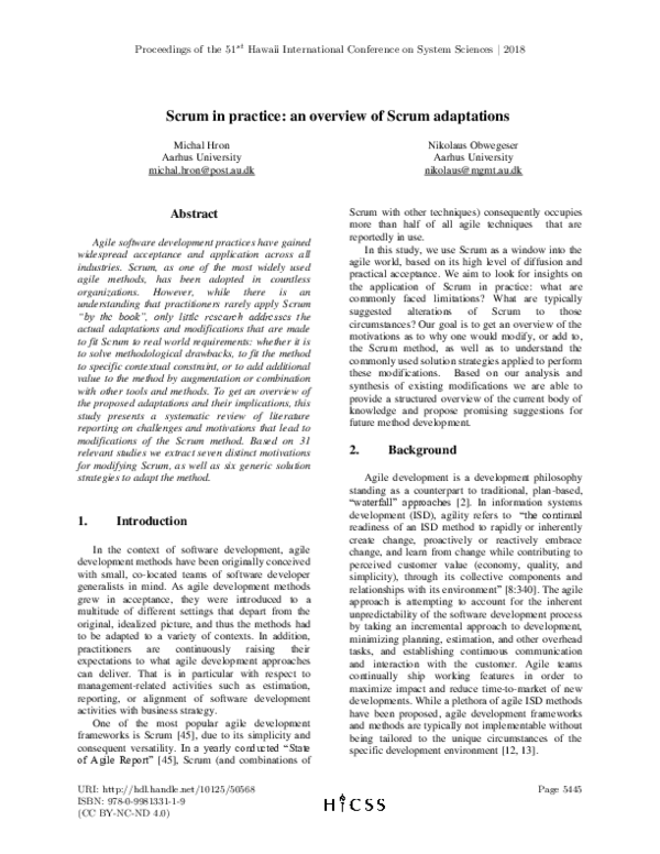 (PDF) Scrum in Practice: an Overview of Scrum Adaptations