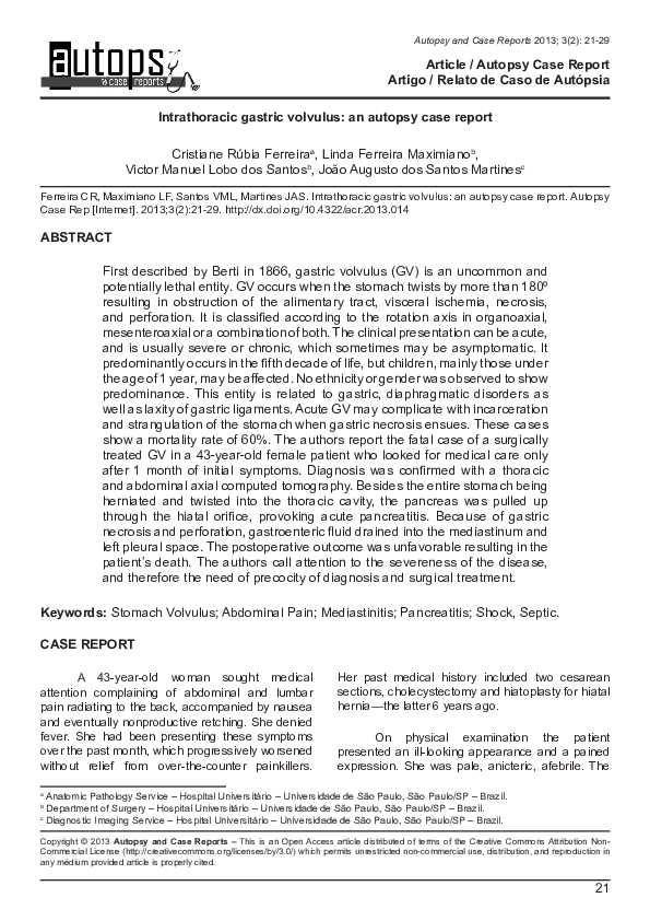 Pdf Intrathoracic Gastric Volvulus An Autopsy Case Report Linda Maximiano