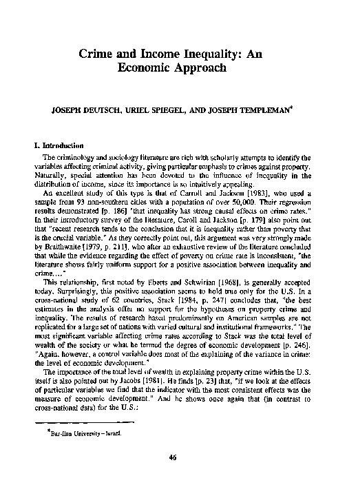 (PDF) Crime and income inequality: An economic approach