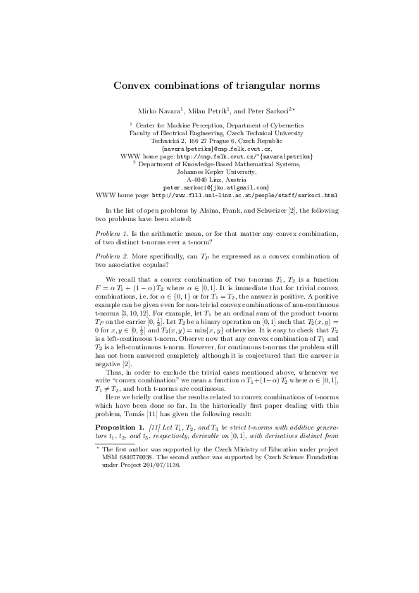 (PDF) Convex combinations of triangular norms