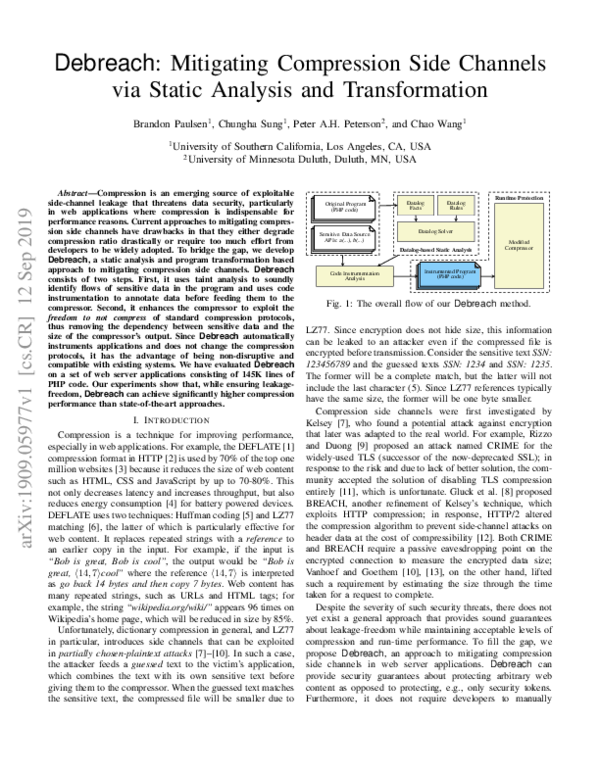 (PDF) Debreach: Mitigating Compression Side Channels via Static ...