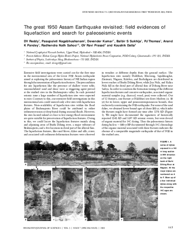 (PDF) The great 1950 Assam Earthquake revisited: Field evidences of ...