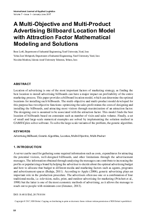 (PDF) A Multi-Objective and Multi-Product Advertising Billboard ...