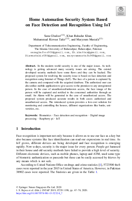 (PDF) Home Automation Security System Based on Face Detection and Recognition Using IoT