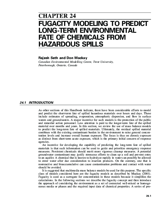 (PDF) Chapter 24 Fugacity Modeling to Predict Long-Term Environmental ...