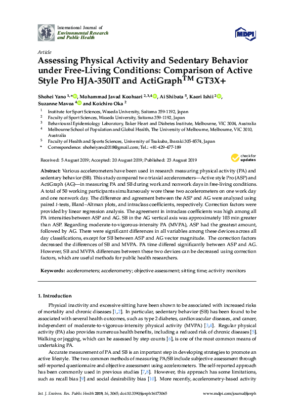 (PDF) Assessing Physical Activity and Sedentary Behavior under Free-Living Conditions ...