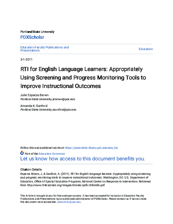 (PDF) RTI for English Language Learners: Appropriately Using Screening ...