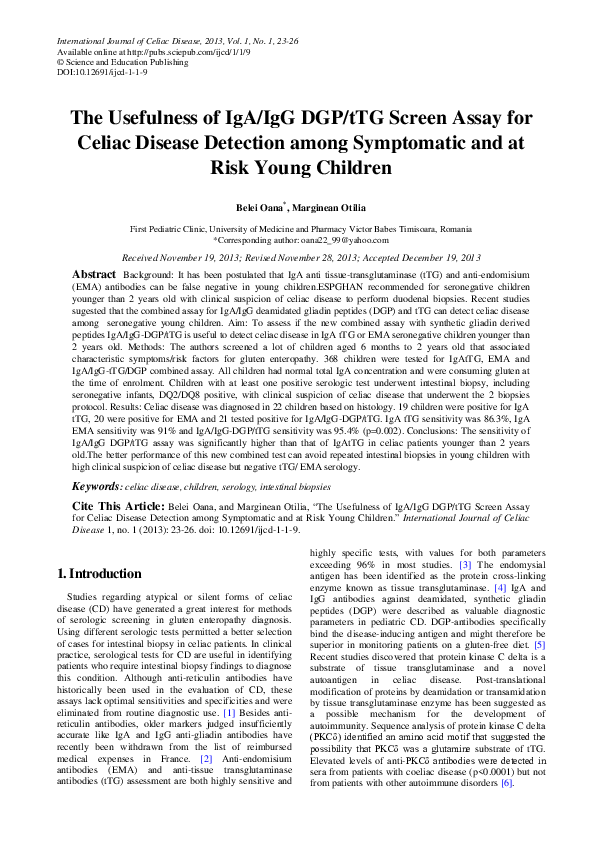 (PDF) The Usefulness of IgA/IgG DGP/tTG Screen Assay for Celiac Disease ...